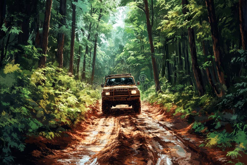 An Overland Expedition through a Dense Forest Features a Vehicle ...