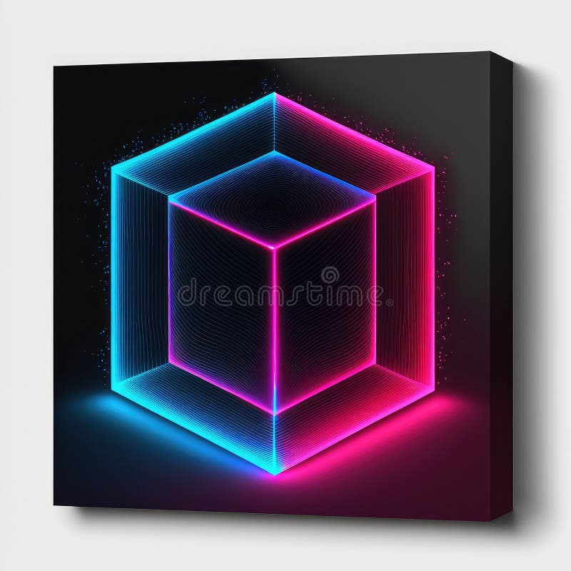 Overlapped Lightning Neon Magical Square Effecting on Black Background ...