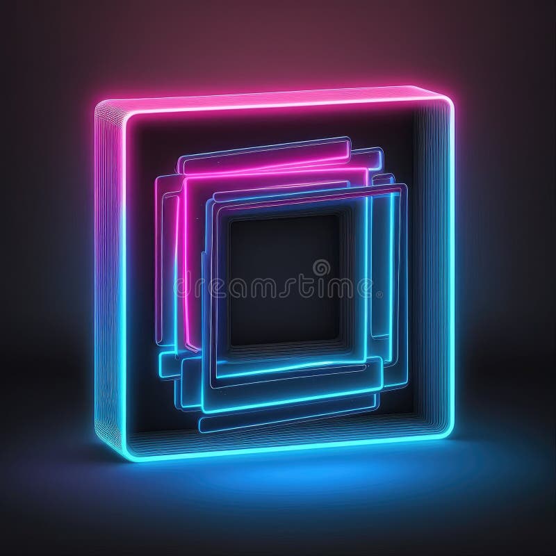 Overlapped Lightning Neon Magical Square Effecting on Black Background ...