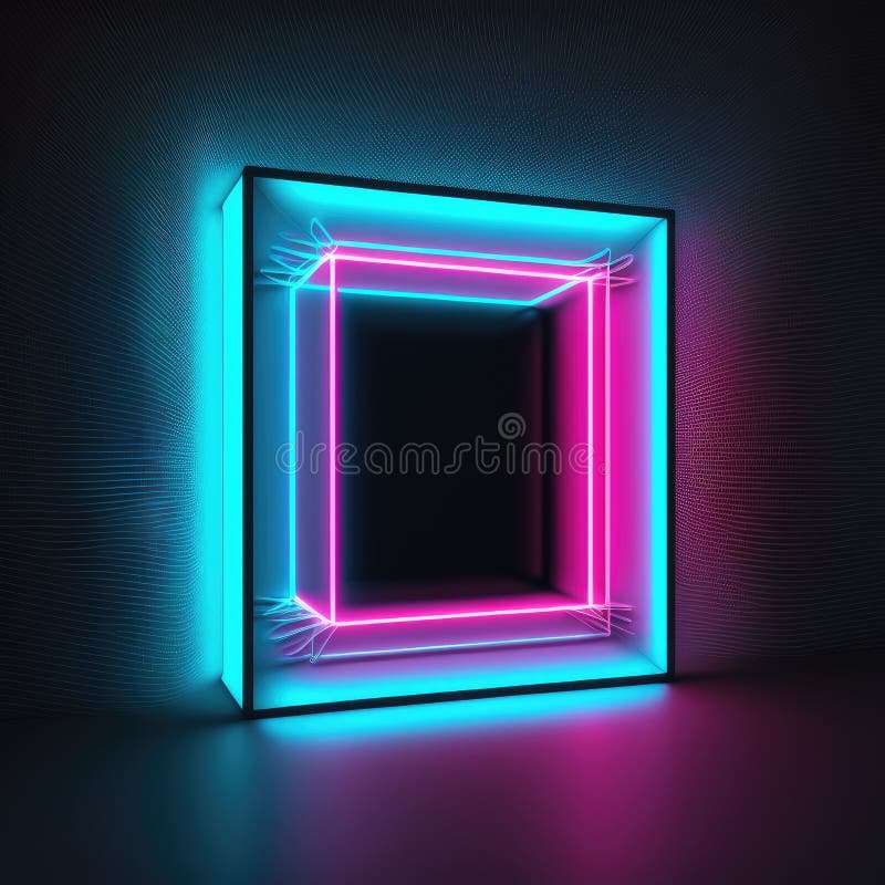 Overlapped Lightning Neon Magical Square Effecting on Black Background ...