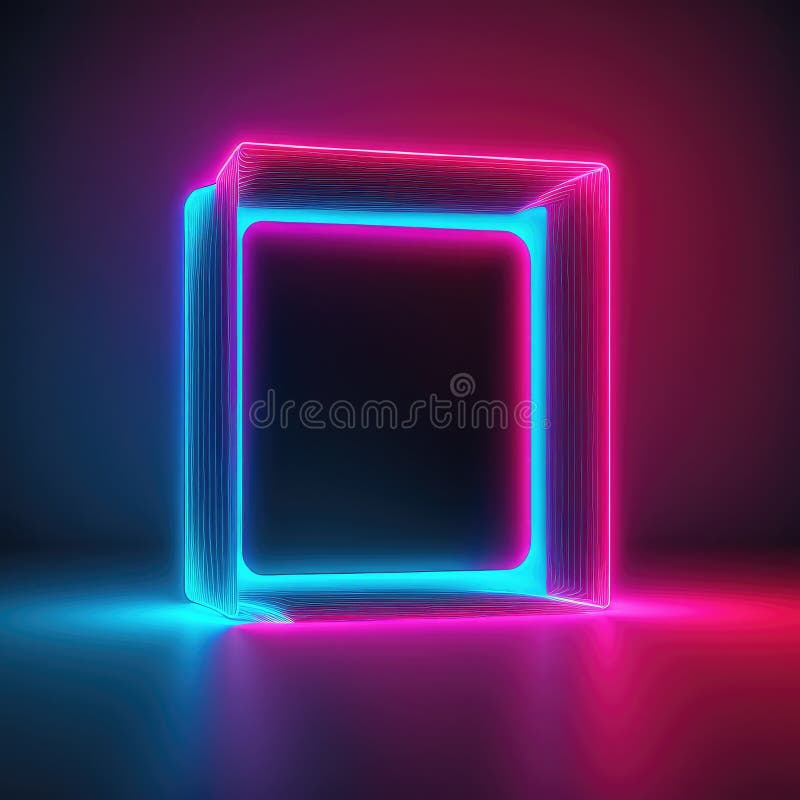 Overlapped Lightning Neon Magical Square Effecting on Black Background ...