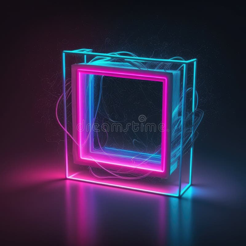 Overlapped Lightning Neon Magical Square Effecting on Black Background ...