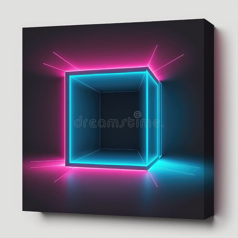 Overlapped Lightning Neon Magical Square Effecting on Black Background ...