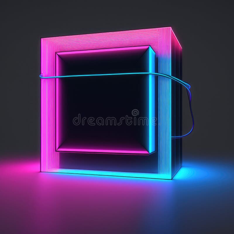 Overlapped Lightning Neon Magical Square Effecting on Black Background ...