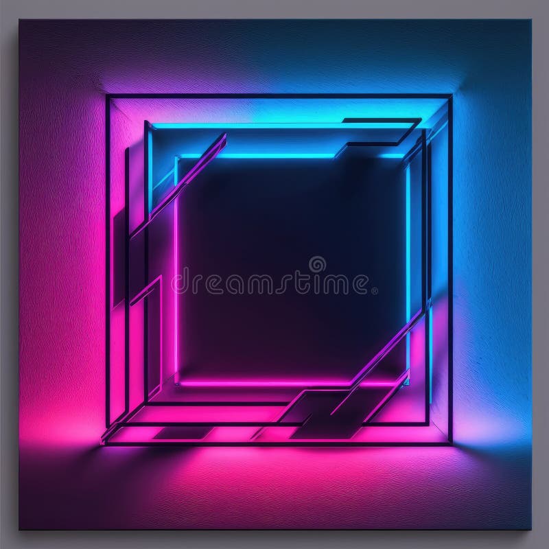 Overlapped Lightning Neon Magical Square Effecting on Black Background ...