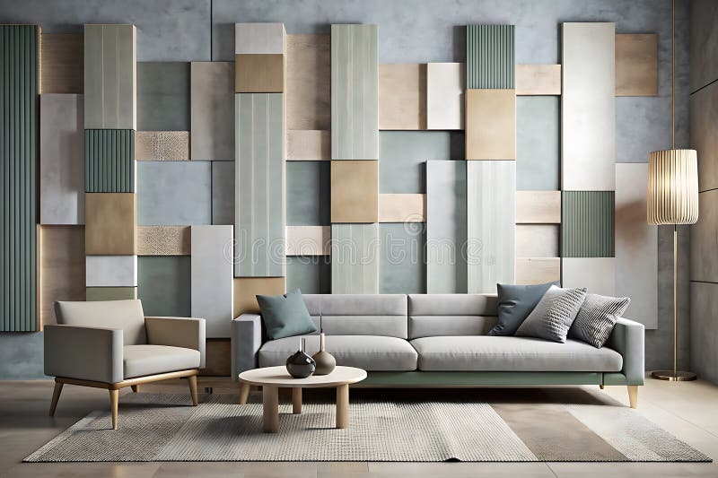 Overlapping Beige and Gray Rectangles Create Dynamic Wall Installation ...