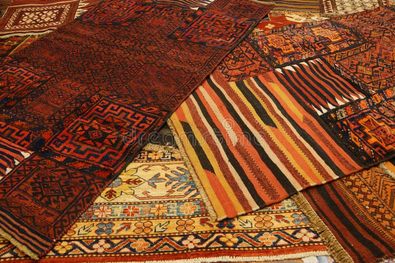Overlapping Carpets with Intricate Kurdish Patterns Stock Image - Image ...