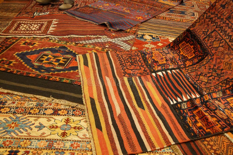 Overlapping Carpets with Intricate Kurdish Patterns Stock Photo - Image ...