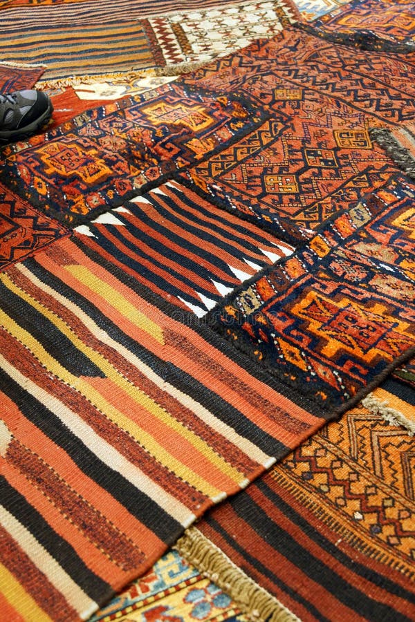 Overlapping Carpets with Intricate Kurdish Patterns Stock Image - Image ...
