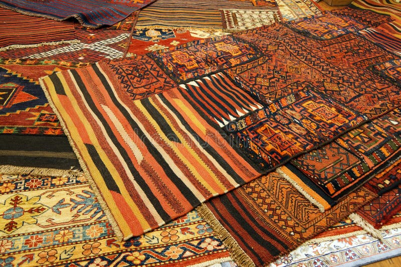 Overlapping Carpets with Intricate Kurdish Patterns Stock Image - Image ...
