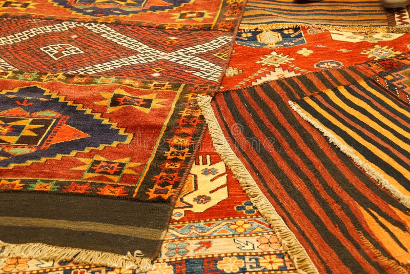 Overlapping Carpets with Intricate Kurdish Patterns Stock Image - Image ...