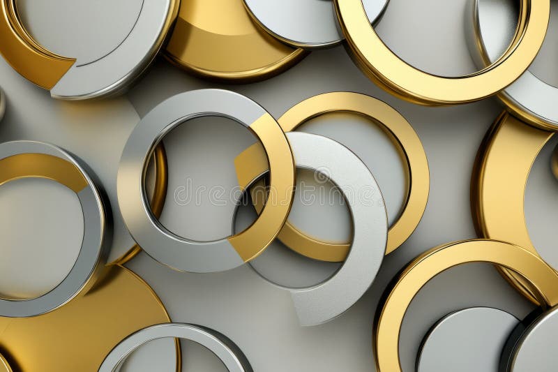Overlapping Circular Patterns in Metallic Gold and Silver, Arranged in ...