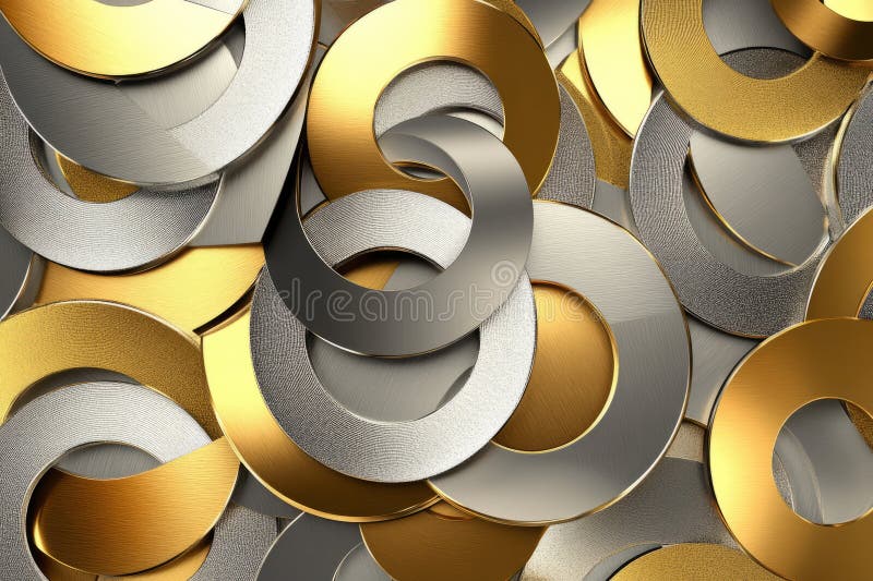 Overlapping Circular Patterns in Metallic Gold and Silver, Arranged in ...