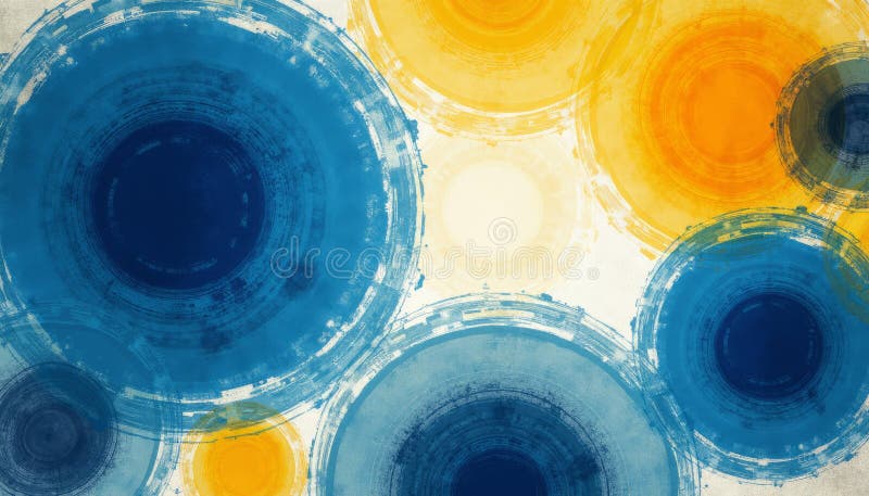 Overlapping Concentric Circles in Blue and Orange with Textured Brush ...