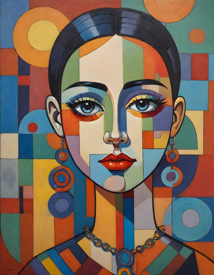 Overlapping Elements in a Cubist Portrait, Generative AI Stock ...