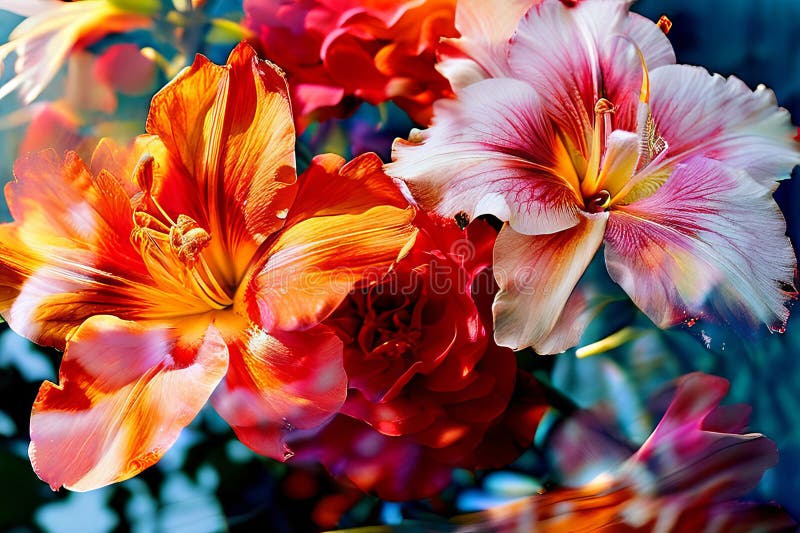 Overlapping Flowers Multiple Exposure Multiple Flower Images Lay Stock ...