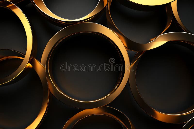 Overlapping Golden Circular Rings on a Matte Black Background, Forming ...