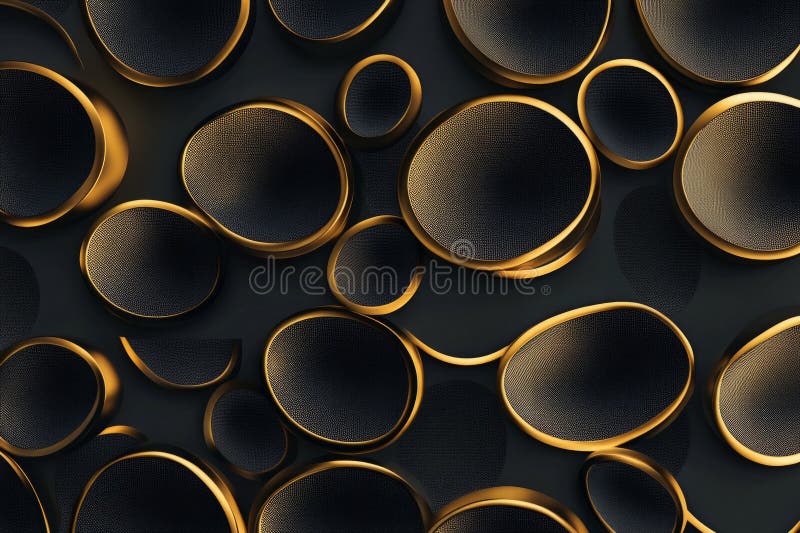 Overlapping Golden Circular Rings on a Matte Black Background, Forming ...