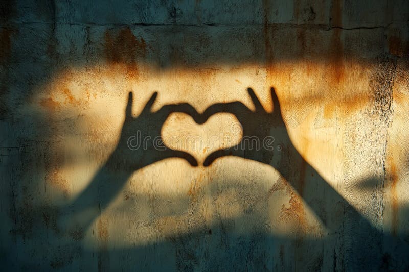 Heart-Shaped Hand Shadows on Textured Wall: Romantic Minimalism Stock ...