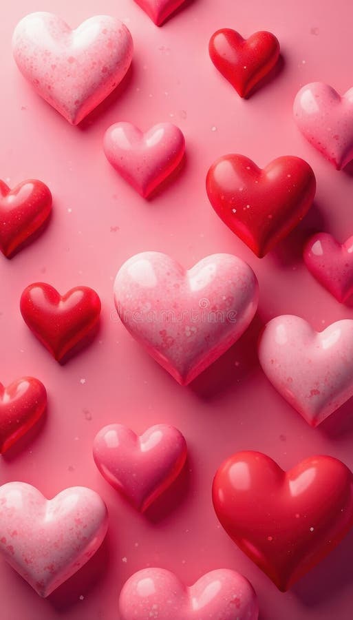 Overlapping Hearts in Red, Rose, and Blush, Creating a Dense, Romantic ...