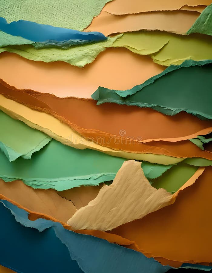 Overlapping Layers of Torn Paper in Various Colors Create a Textured ...
