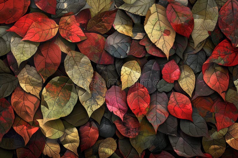 Overlapping Layers of Variously Shaped Leaves Clustered on a Wall, Layers of Overlapping Leaves ...