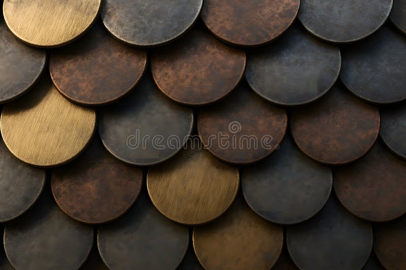 Overlapping Metallic Scales in Shades of Gold, Bronze, and Dark Grey ...