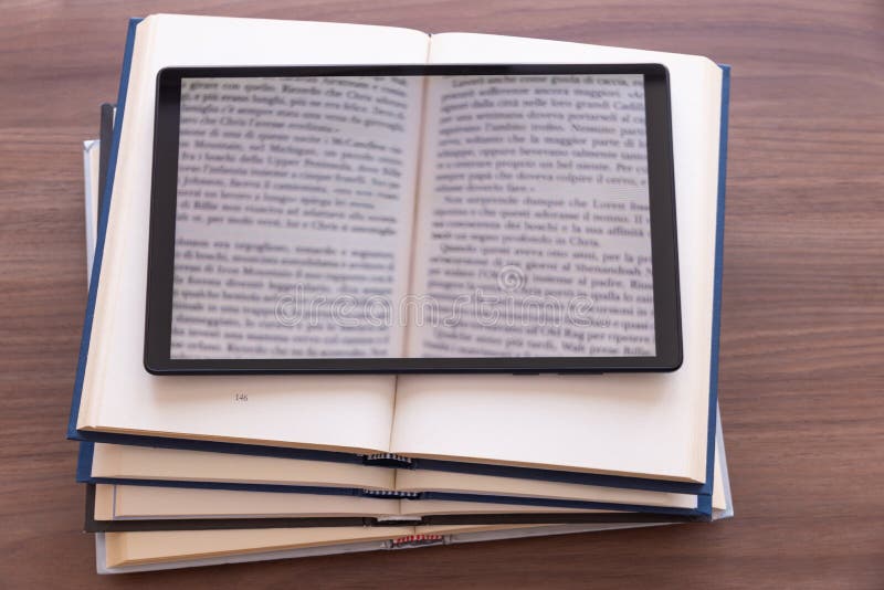Overlapping Open Books, with a Tablet on Top. Stock Image - Image of ...