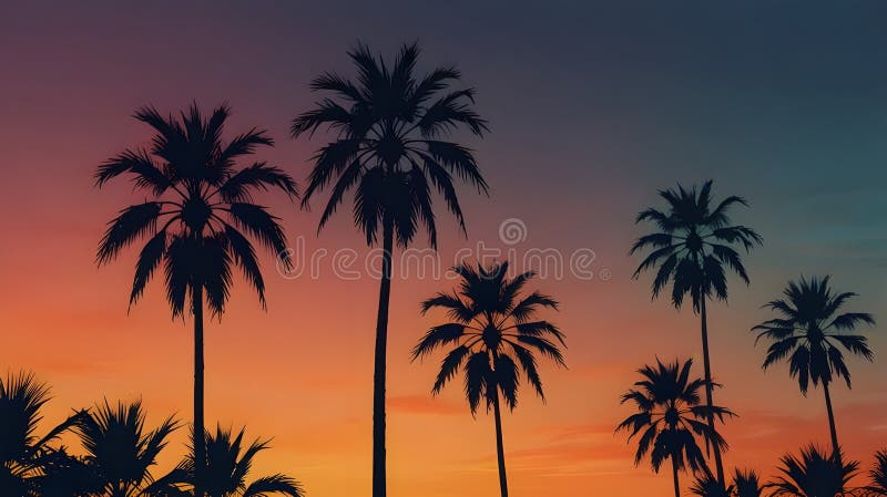 Overlapping Palm Tree Silhouettes with a Gradient Sky from Blue To ...