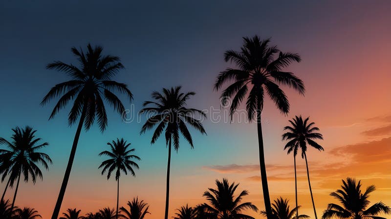 Overlapping Palm Tree Silhouettes with a Gradient Sky from Blue To ...