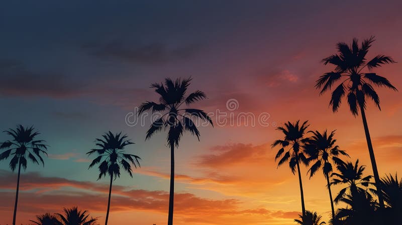 Overlapping Palm Tree Silhouettes with a Gradient Sky from Blue To ...