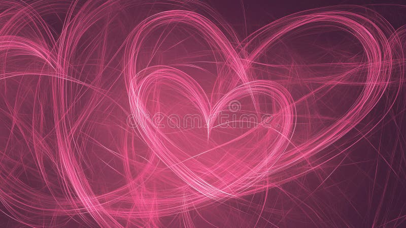 Overlapping Pink Heart Outlines on Maroon Background, Wispy Effect ...