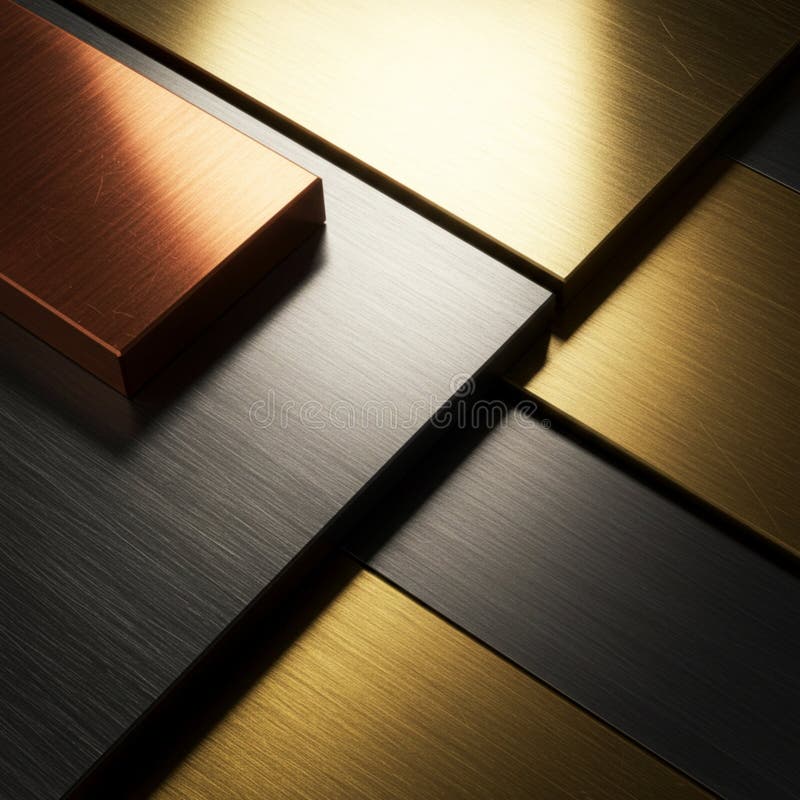 Overlapping Rectangular Metal Plates in Gold, Silver, and Copper Tones ...