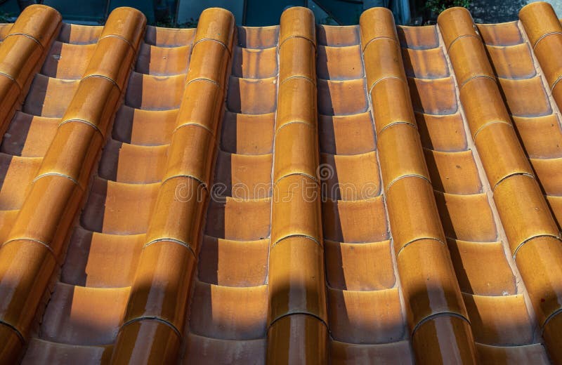Overlapping Rows of Orange Ceramic Roofing Tiles Texture Covering ...