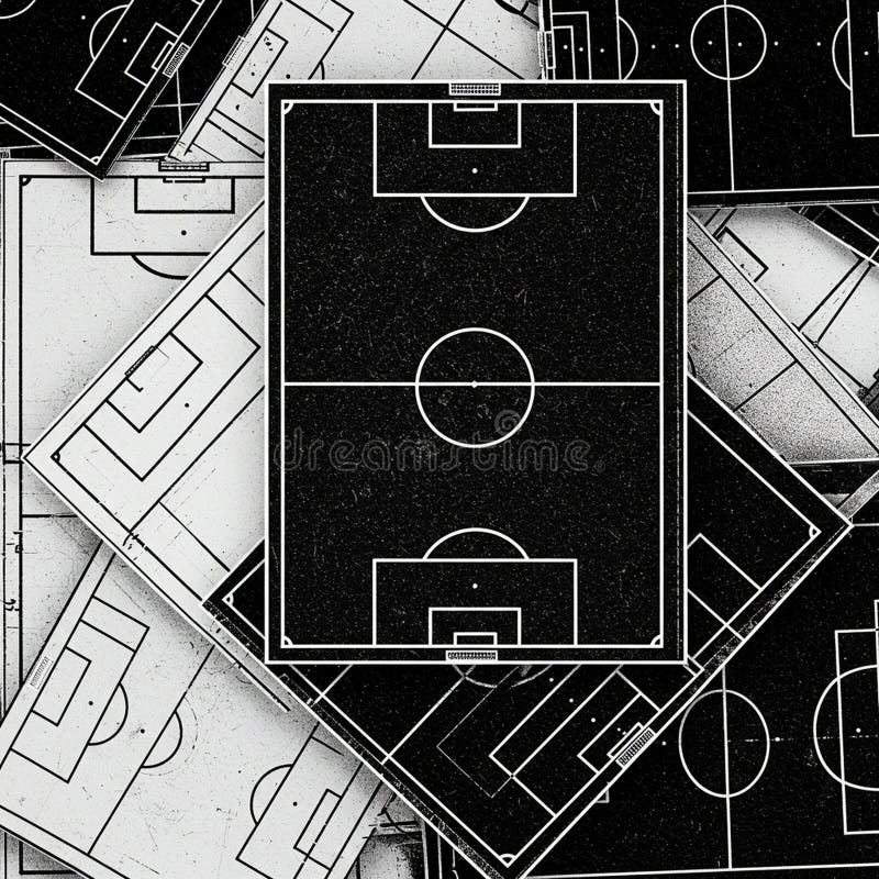 Overlapping Schematics of Soccer Fields in Black and White Stock ...