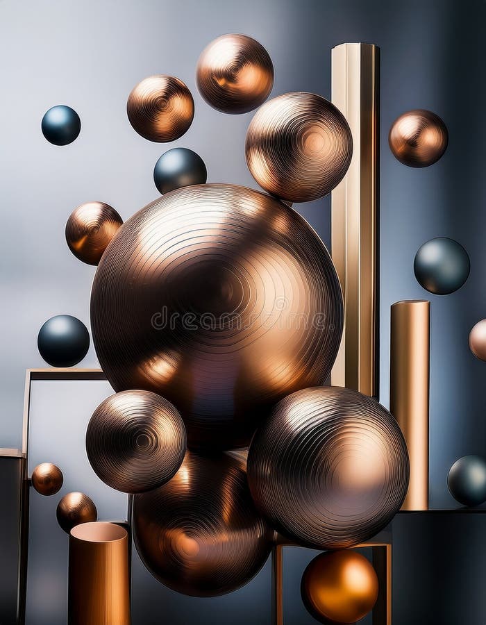 Overlapping Spheres and Cylinders with Metallic Reflections Stock ...