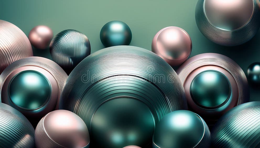 Overlapping Spheres and Cylinders with Metallic Reflections Stock Illustration - Illustration of ...