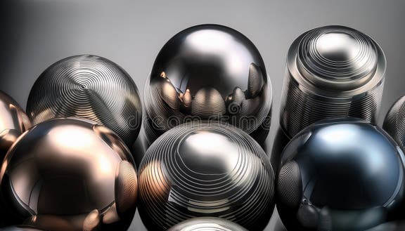 Overlapping Spheres and Cylinders with Metallic Reflections Stock ...