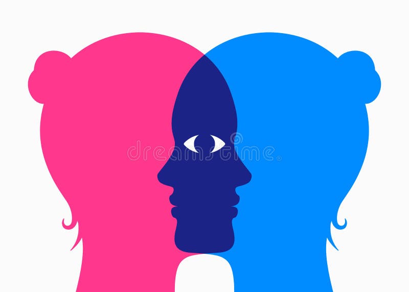 Overlapping Woman Faces with One Shared Eye. Point of View Concept ...