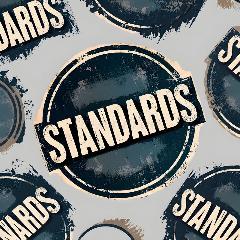 Overlapping, Worn Circular "STANDARDS" Emblems on a Light Gray ...