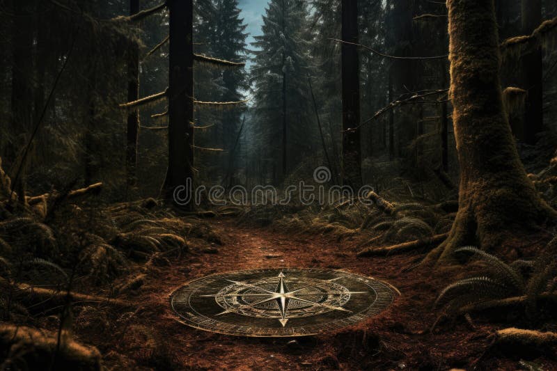 An Overlay of a Compass and a Forest Trail Stock Photo - Image of ...