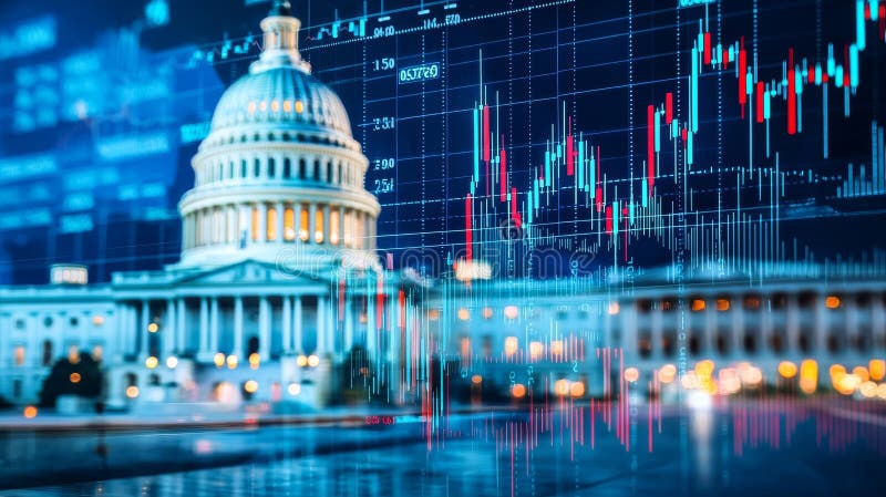 Overlay of Digital Stock Market Graphics on the Capitol Building. Stock ...