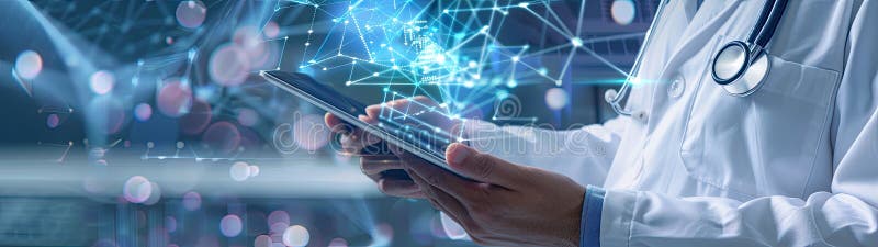 Overlay Image of a Doctor Using Digital Tablet Processing Electronic ...