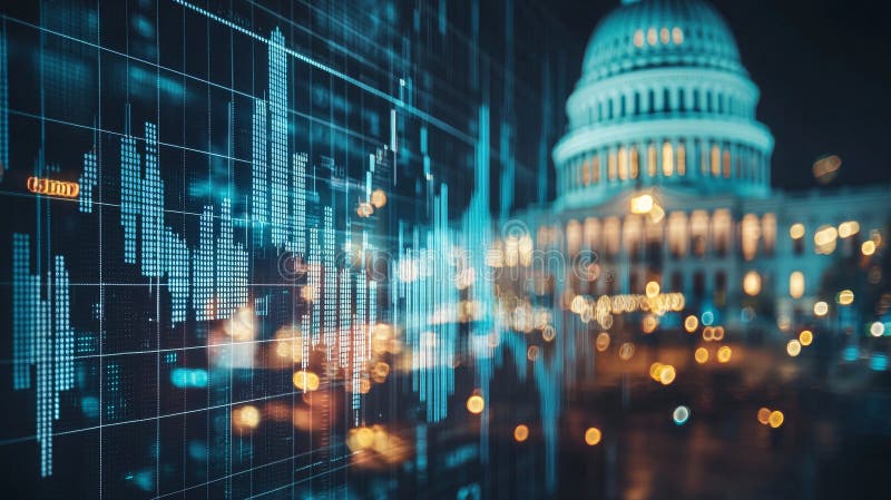 An Overlay of Stock Market Graphics is Shown on the Capitol Building ...