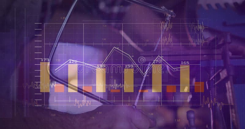Overlaying Financial Data Charts, Person Working with Electronic ...