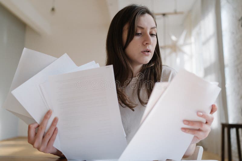 Overload with Paperwork. Employed Worker on the Remote Work at Home ...