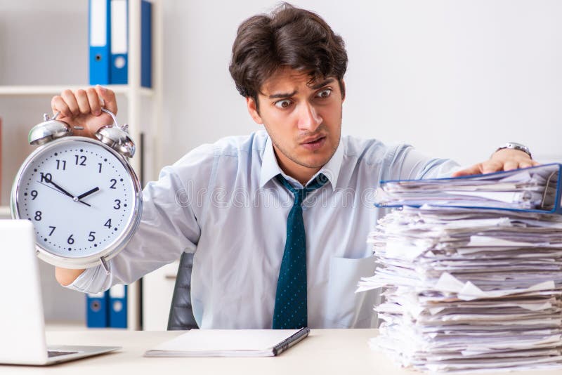 The Overloaded Busy Employee with Too Much Work and Paperwork Stock ...