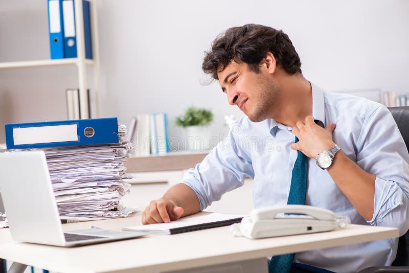 The Overloaded Busy Employee with Too Much Work and Paperwork Stock ...