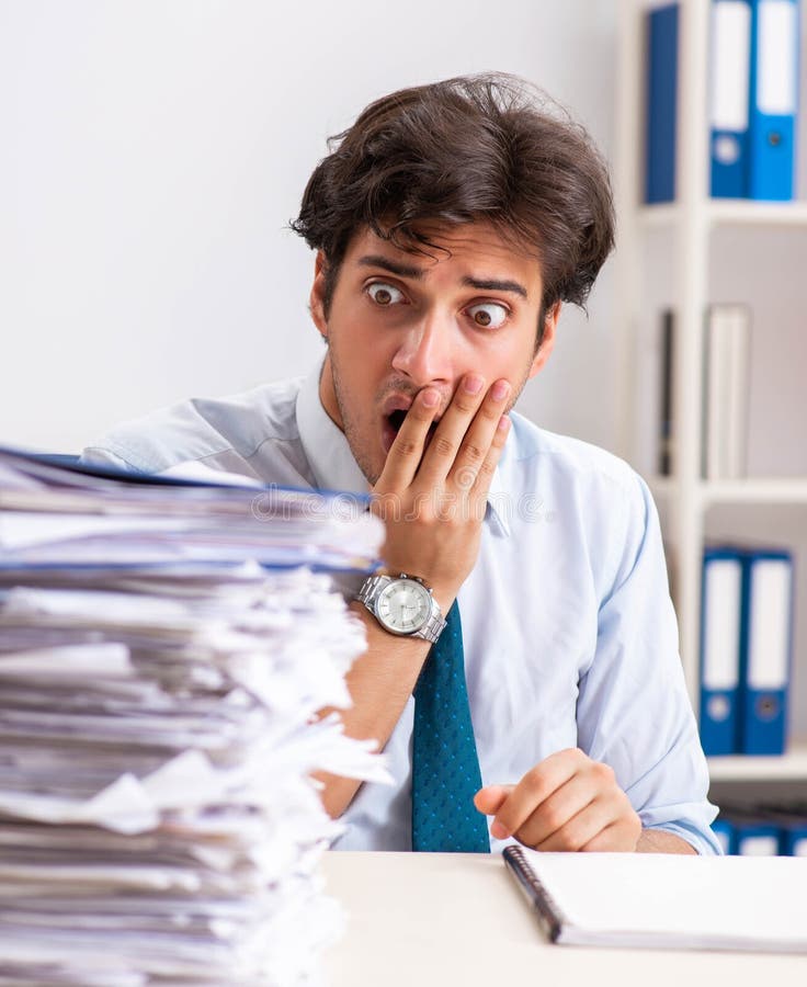 Overloaded Busy Employee with Too Much Work and Paperwork Stock Image ...