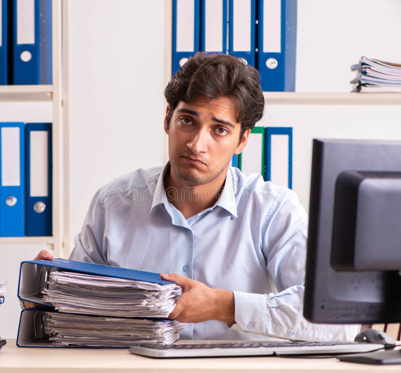 Overloaded Busy Employee with Too Much Work and Paperwork Stock Image ...